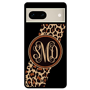 Leopard Animal Skin Script Monogram Black Rubber Phone Case Compatible With Google Pixel 8 Pro, 8a, 8, 7a, 7, Pixel 7 Pro, 6a, Pixel 6 Pro, 6, 5, 4a 5G, 4a 4G, 4, 4 XL, 3a, 3a XL, 3, 3 XL, 2 XL