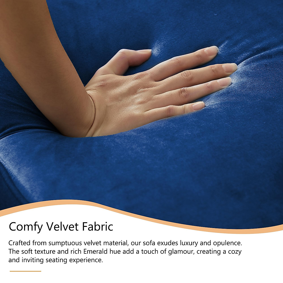 Harper & Bright Designs Velvet Upholstered Three-Seater Sofa, 82.3'' Wide Blue Velvet 3-Seat Sofa with Jeweled Buttons, Square Arm, Two Pillows Included for Living Room, Office