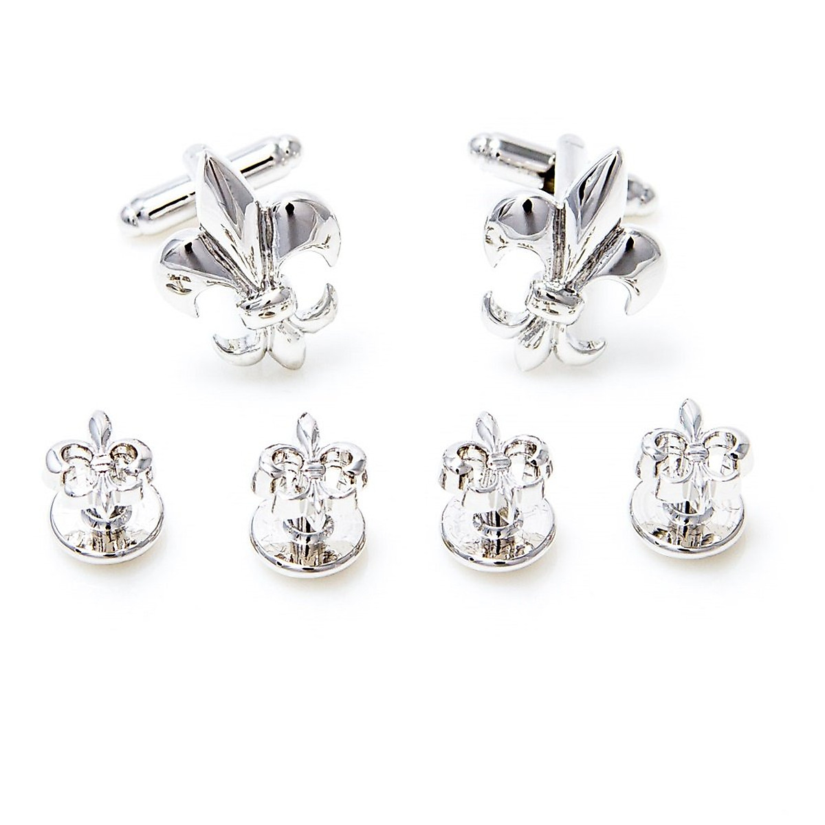 MRCUFF Fleur De Lis Pair Tuxedo Cufflinks and Studs Set in a Presentation Gift Box & Polishing Cloth … (Fleur studs)