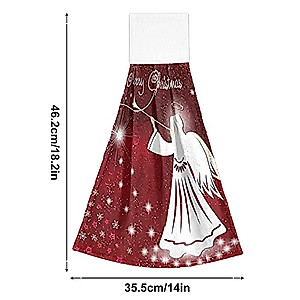 KOCOART Christmas Angel Kitchen Towels Merry Xmas Hanging Hand Towel for Bathroom with Loop, Soft Absorbent Coral Velvet Fingertip Dish Tie Towel Oven Handle Towel Set of 2