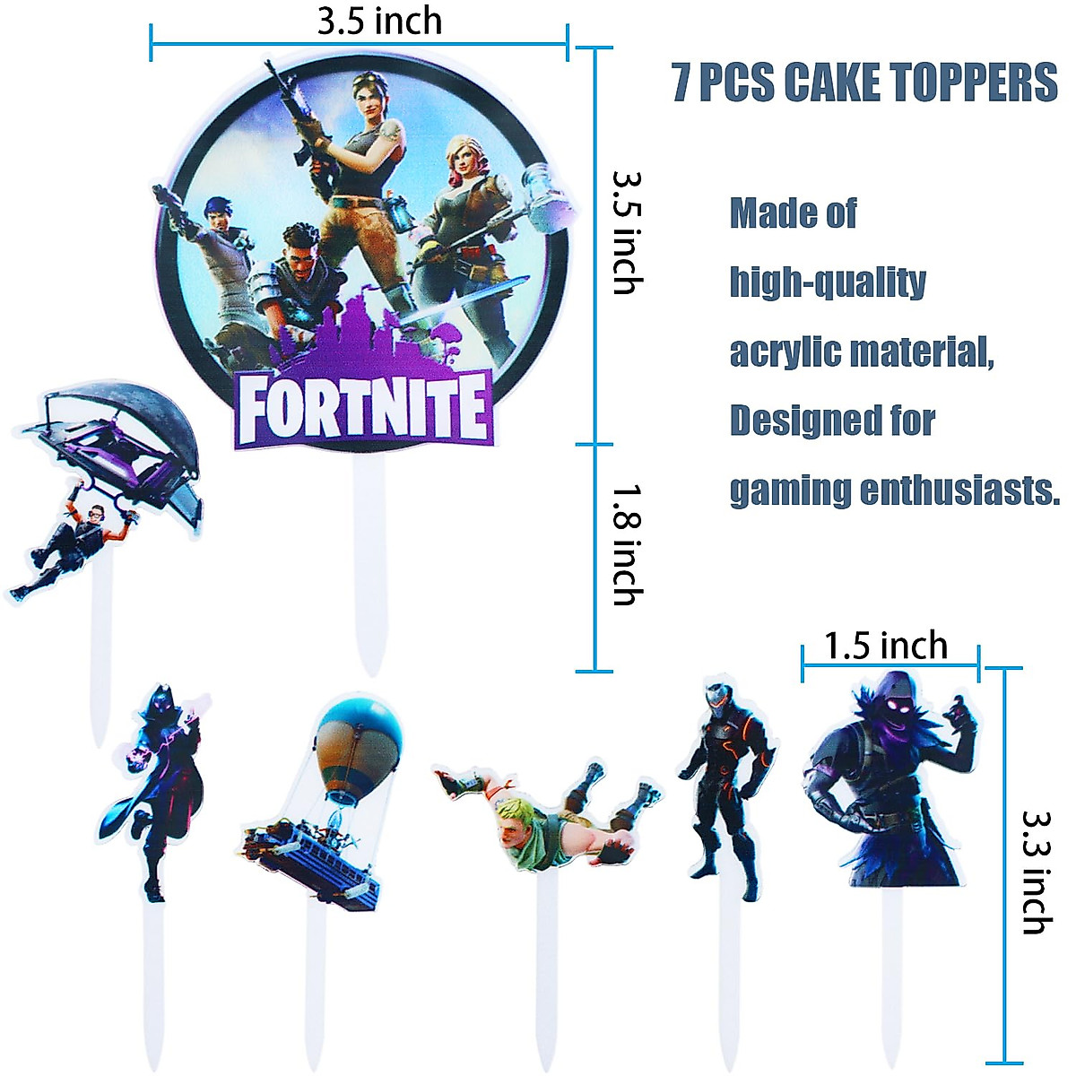 7 pcs Exquisite Acrylic Video Game Birthday Cake Toppers for Boys Girls Gamers' Birthday, Designed for Game Lovers, Game Party Decorations Supplies