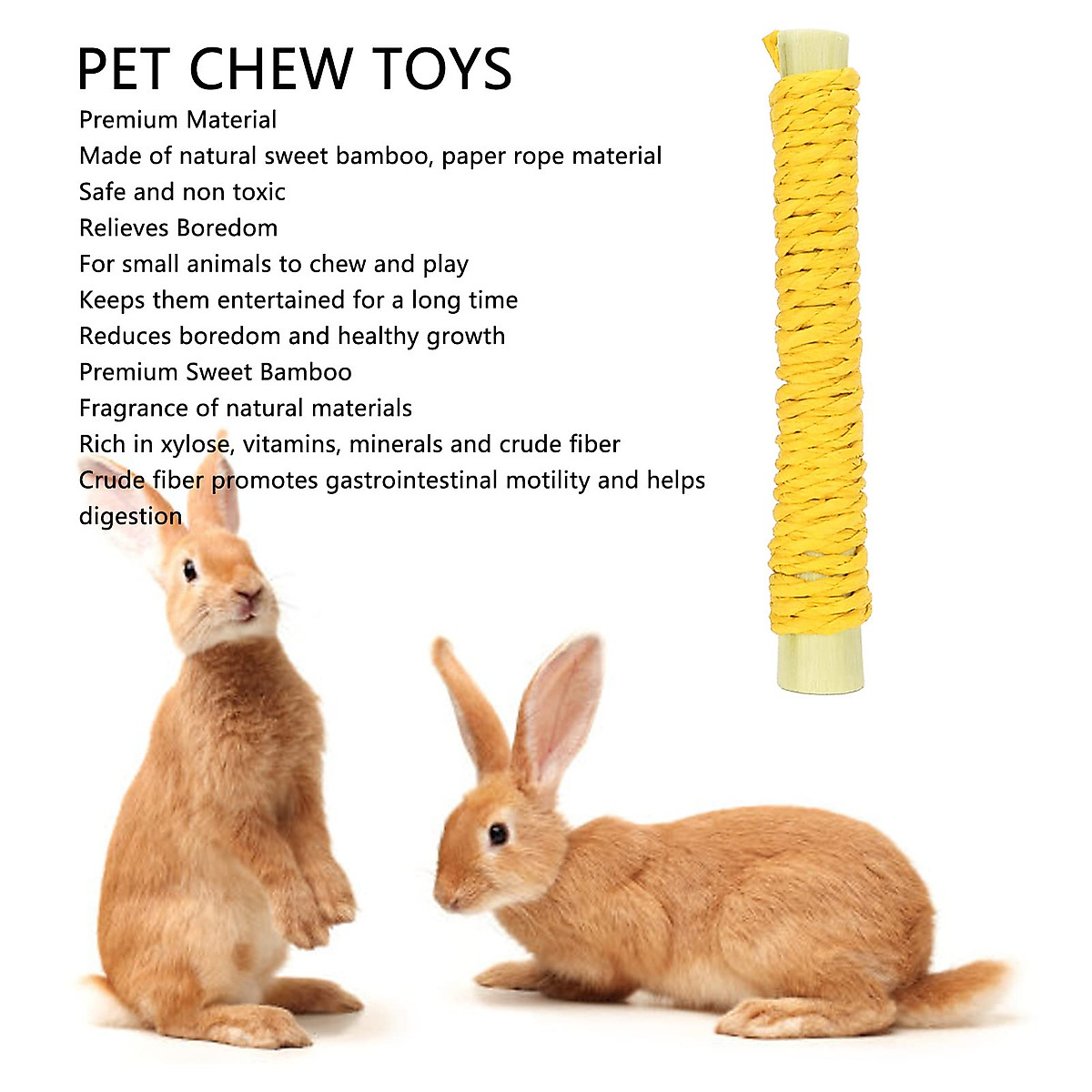 Pssopp Bunny Chew Toys, 20pcs Pet Sweet Bamboo Sticks Hamster Rabbit Chew Toys Rabbit Toys Bunny Chew Toys for Rat Guinea Pig Chinchilla Gerbils Squirrel (Yellow)