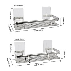 Shower Caddy Shower Shelves2 Pack Adhesive Shower Organizer No Drilling Large Capacity Traceless Space Aluminum Adhesive Shower Bathroom Organizer Rectangle Shower Shelf for Inside Shower(Snow Silver)