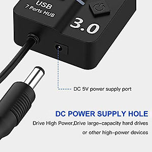 Lysee USB Cables - USB 3.0 HUB Splitter 7 Ports w/ On/Off Switches Plug and Play High Speed 5Gbps Micro Multiple USB Port Expander for PC Computer - (Length: < =0.5m)
