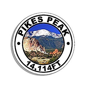 GHaynes Distributing Magnet Round Pikes Peak 14,114 ft Magnet(rv Travel Hike Climb mt co) 4 x 4 inch