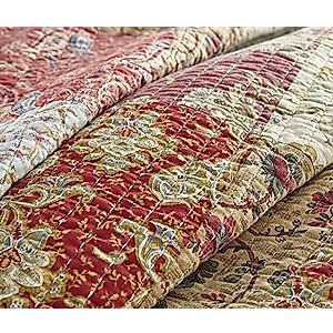 Chezmoi Collection Leslie 3-Piece Floral Patchwork Pre-Washed 100% Cotton Quilt Set, Queen