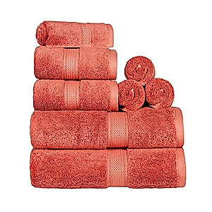 SUPERIOR Egyptian Cotton 8-Piece Solid Towel Set, Washcloths 13” x 13”, Hand Towels 20” x 30”, Bath Towels 30” x 55”, 800 GSM, Coral, 8-Pieces