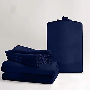 MGPS 100% Real Certified Organic Cotton Bedsheet Set, Full Size 6 Piece 800-Thread-Count Sheet Set, [1 Fitted + 1 Flat + 4 Pillowcases], Extra 24" Deep Pocket - Navy Blue