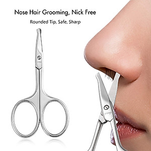 LIVINGO 3.75" Rounded Curved Nose Hair Scissors, Premium Stainless Steel Safety Small Blades Use for Manicure Cuticle Trimming Facial Hair, Eyebrow, Dry Skin