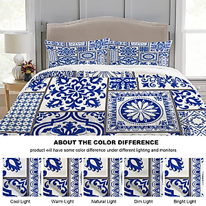 Batmerry Blue and White King Size 3 Pieces Bedding Comforter Cover Sets,Soft Fluffy Abstract Patchwork Mosaic Tiles Pattern Printed Duvet Cover for All Season