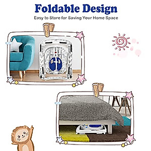 INFANS Foldable Activity Baby Walker, 2 in 1 Anti-Rollover Toddler Walker Helper with Adjustable Height and Speed Safety Belt, Music Center for Boys and Girls (Blue)