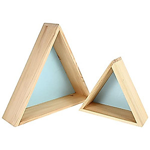 VOSAREA 2Pcs Wood Triangle Floating Shelf Wall Mount Geometric Wooden Box Hanging Shadow Boxes Display Rack Wall Decor for Bedroom Nursery Living Room