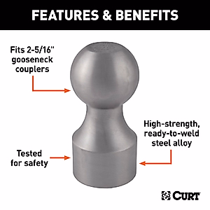CURT 40094 Raw Steel Weld-On Gooseneck Ball, 2-5/16-Inch Diameter, 30,000 lbs