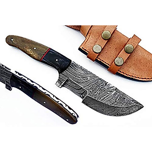 Smart & Sharp Custom Handmade Damascus Steel Hunting Knife/Tracker Knife AA-17133 (Colored Bone and Wood)