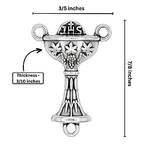 Pack of 10 - First Holy Communion Chalice Sacrament Rosary Center Piece Rosary Connector, 7/8" Silver Oxidized - Made in Italy
