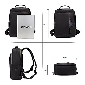 ZHYOL Leather Backpack For Men,17.3" Laptop Backpack with USB Charging Port Full Grain Leather Carry-On Travel Backpack Business Shoulder Bag Hiking Weekend Daypacks