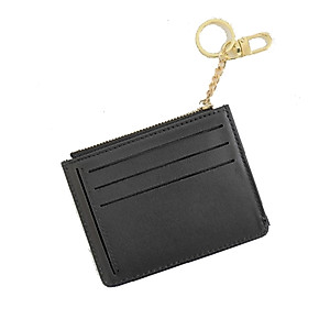 PEONY SUPREME Leather Card Holder Wallet Credit Card Holder Small Compact Wallet Coin Pouch Purse Key Pouch Gift for Women Gift for Men Black