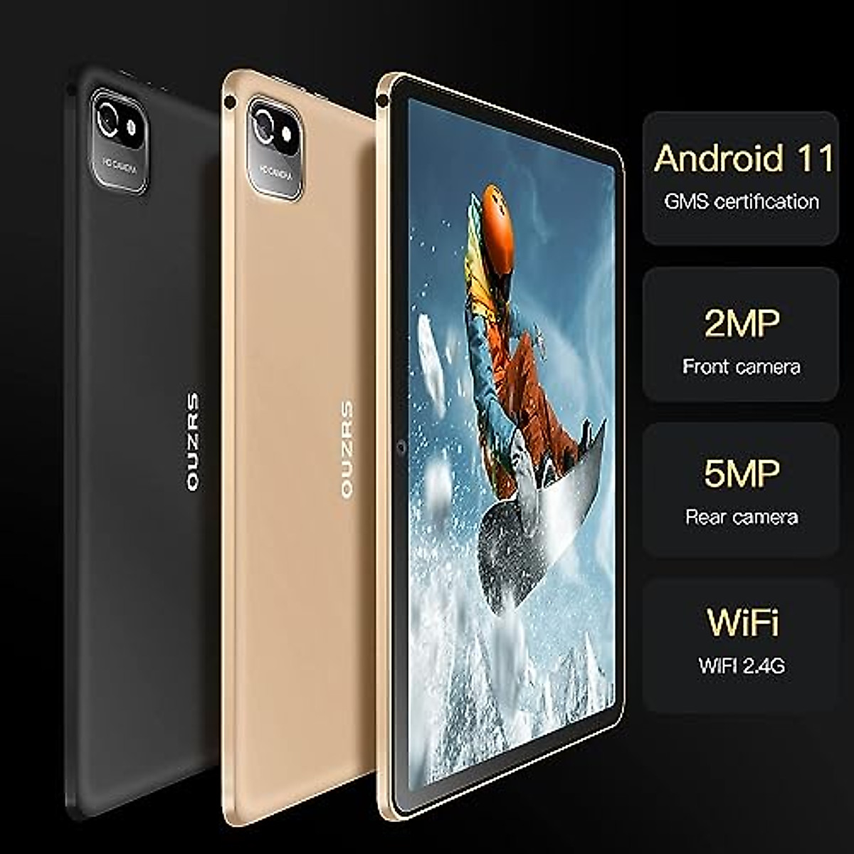 OUZRS 5G Tablets 10 Inch Android 11 GO GMS Tablets, 64GB ROM /256GB Expand, WiFi Tablet Computer, Bluetooth, 6000mAh Tablet PC, Tableta with Dual Camera -Gold