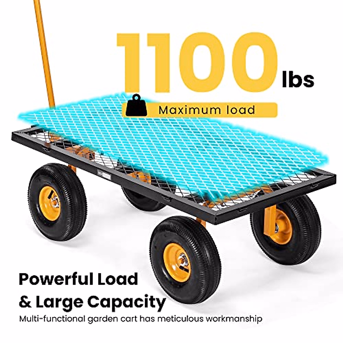 VIVOHOME Heavy Duty 880 Lbs Capacity Mesh Steel Garden Cart Folding Utility Wagon with Removable Sides and 4.10/3.50-4 inch Wheels (Black)