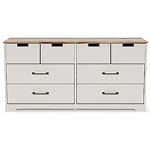 Signature Design by Ashley Vaibryn Farmhouse 6 Drawer Dresser with Smooth-Gliding Drawers and Safety Stop, White & Light Brown