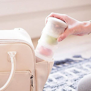 LITTOES Baby Food Pots 3oz 2.5" round translucent stackable baby snack to go containers Beige Cover 2-pack