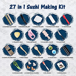 FUNGYAND Sushi Making Kit, 27 Pcs Pro Sushi Kit Includes Bazooka Roller, Cutting Mold, Bamboo Mats, Musubi Maker, Nigiri Mold, Sushi Knife, Chopsticks, Sauce Dishes, & More All-in-One DIY Sushi Gift