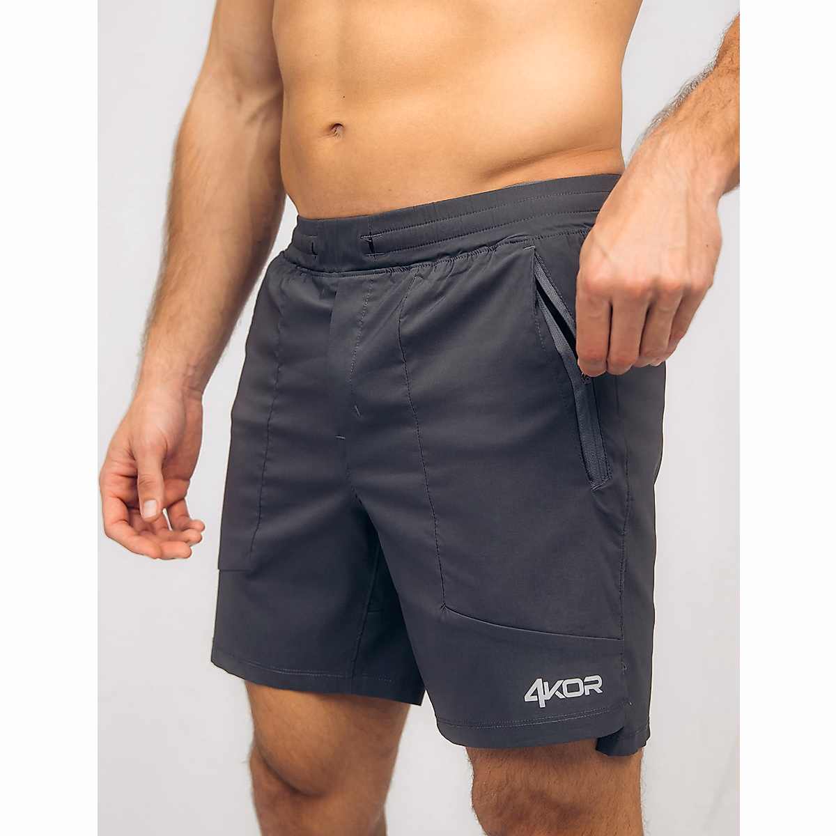 4KOR Fitness Mens Essential Training Shorts Designed for Weightlifting Running Working Out - with Pockets (Large, Dark Grey)