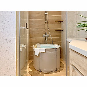 Portable Bathtub with Tray (Small) by HOMEFILOS, Ice Bath and Cold Plunge for Athletes, Japanese Soaking Hot Tub (Non Inflatable, Adult Size) for Shower Stall