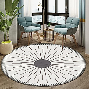 Beige Grey Sun Pattern Minimalist Round Area Rug for Living Room Bedroom Playroom Washable Soft Wool Plush Throw Carpet Under Dining Coffee Table Indoor No-Slip Floor Runners 4ft