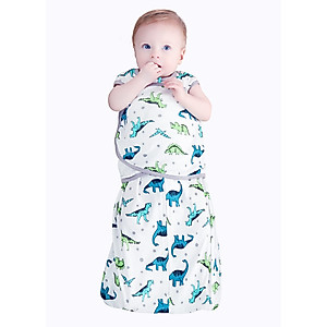 AugTwig Baby Sleepsack Swaddle 3-Way Adjustable Wearable Blanket Boy and Girl,100% Cotton,6-12 Months(Green Dinosaur)