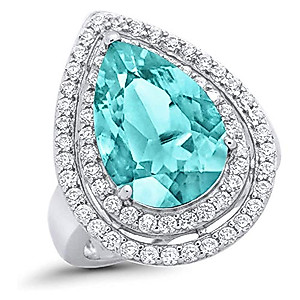 Blue Apple Co. Simulated Paraiba Tourmaline CZ Size-9 Teardrop Pear Bridal Wedding Engagement Ring Round Simulated Cubic Zirconia 925 Sterling Silver