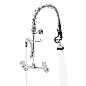 Commercial Kitchen Faucet, Wall Mount Kitchen Faucet with 3 Water Outlet Modes, 360°Rotate Adjustable Wall Mounted Kitchen Tap with Cold/Hot Control for Home, Restaurants, Breweries