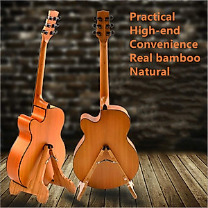 Miwayer Guitar Stand Real Bamboo A-Frame Folding Thickened Universal, with Soft Leather Protection, Safe Non-Slip Portable Stringed Instrument Stand, for Acoustic, Classical, Electric Guitar, Bass…