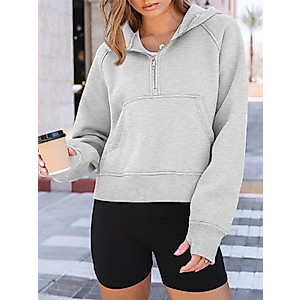 AUTOMET Womens Hoodies Half Zip Sweatshirts Fleece Jackets Tops Oversized Pullover Fall Outfits 2025 Winter Fashion Clothes Grey S
