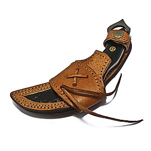 Custom Handmade Damascus steel EDC Karambit hunting knife with black horn handle.