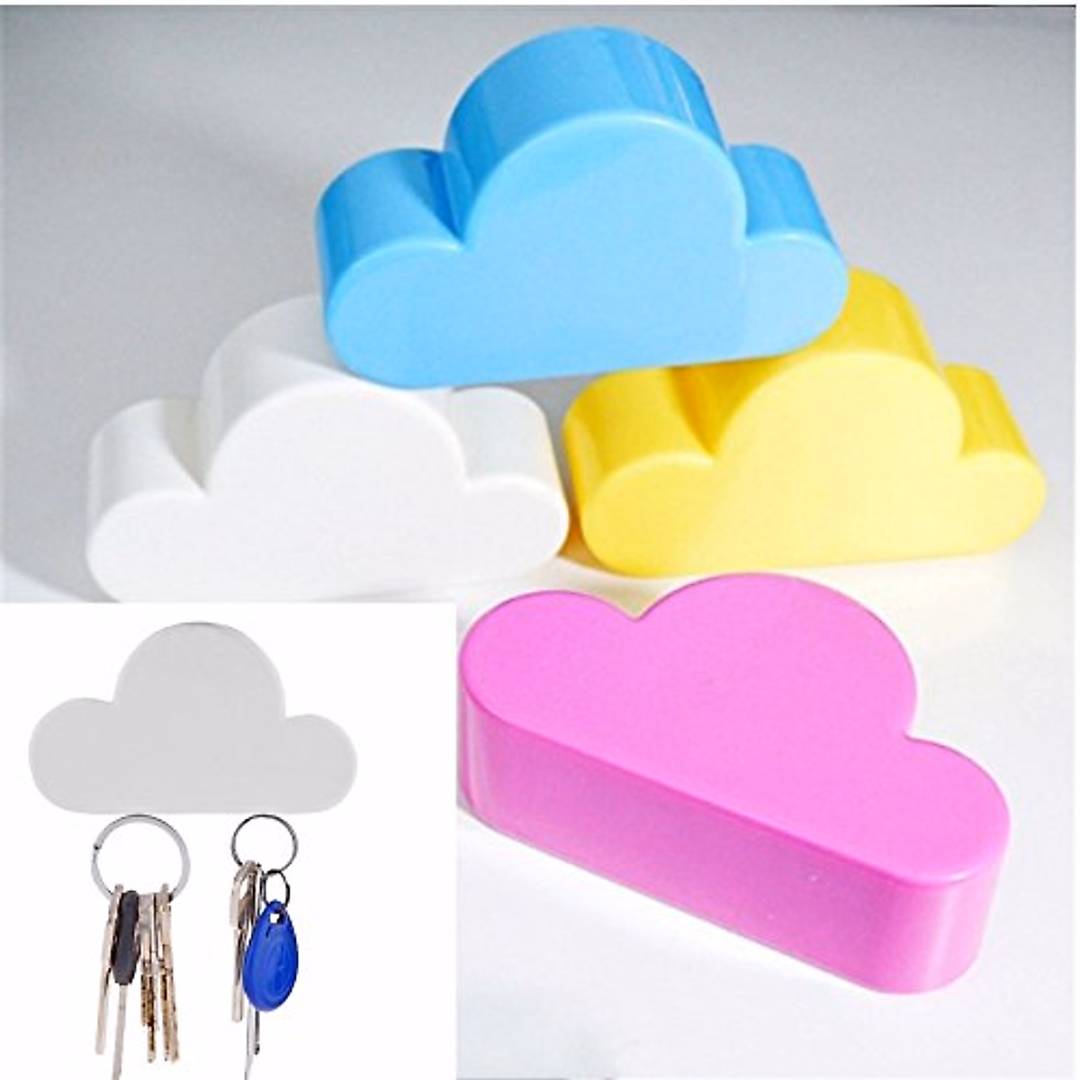 Pack of 4 Blue White Yellow Pink Creative Novelty Cute Cloud Shape Magnetic Magnets Key Holder Wall Keychains Hanger Home office Decoration