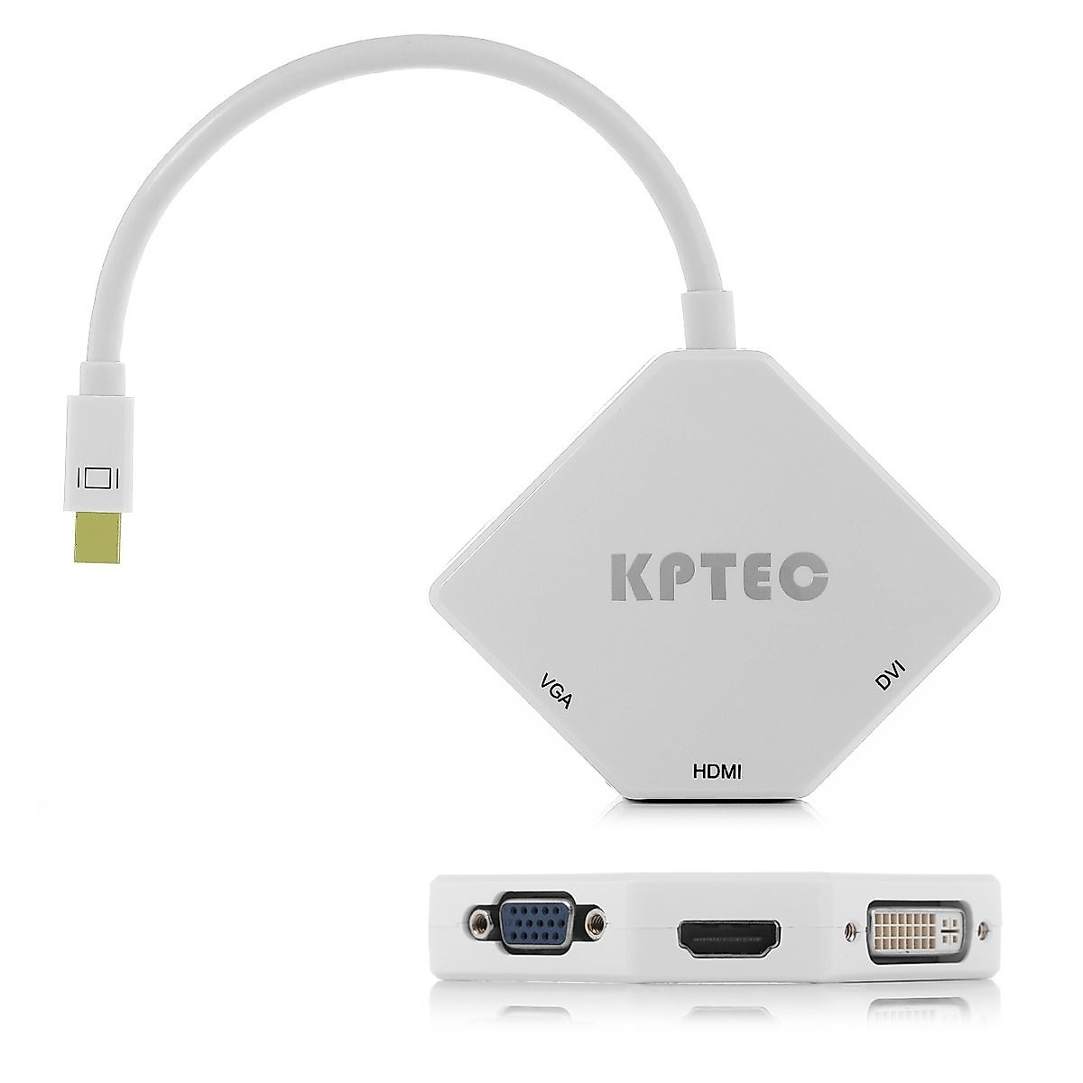 KPTEC Ultimate 3-in-1 Mini DP (Thunderbolt) to 4K UHD HDMI, DVI, VGA Adapter,Compact 1080p Mini Display (mDP) Converter Compatible for MacBook Air/Pro, iMac, iMac Mini, Surface Pro Series, White