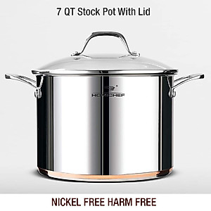 HOMICHEF 10-Piece Nickel Free Stainless Steel Cookware Set Copper Band - Nickel Free Stainless Steel Pots and Pans Set - Healthy Cookware Set Stainless Steel - Non-Toxic Induction Cookware Sets