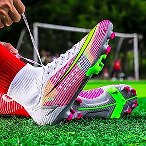 AMZ BSHIDA World Cup Professional Men's Soccer Cleats Adult Firm Ground Football Training Boots TF/AG Soccer Shoe Sneaker（7.5, Red AG