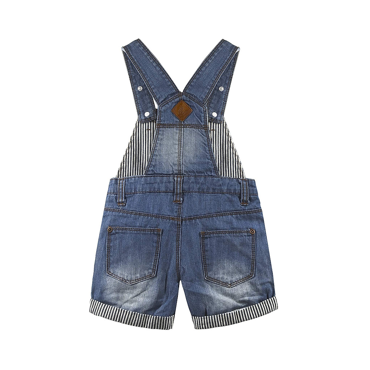 KIDSCOOL SPACE Baby & Little Boys Big Bib Pocket Stripe Cuffed Bottom Denim Shortalls,Blue,2-3 Years