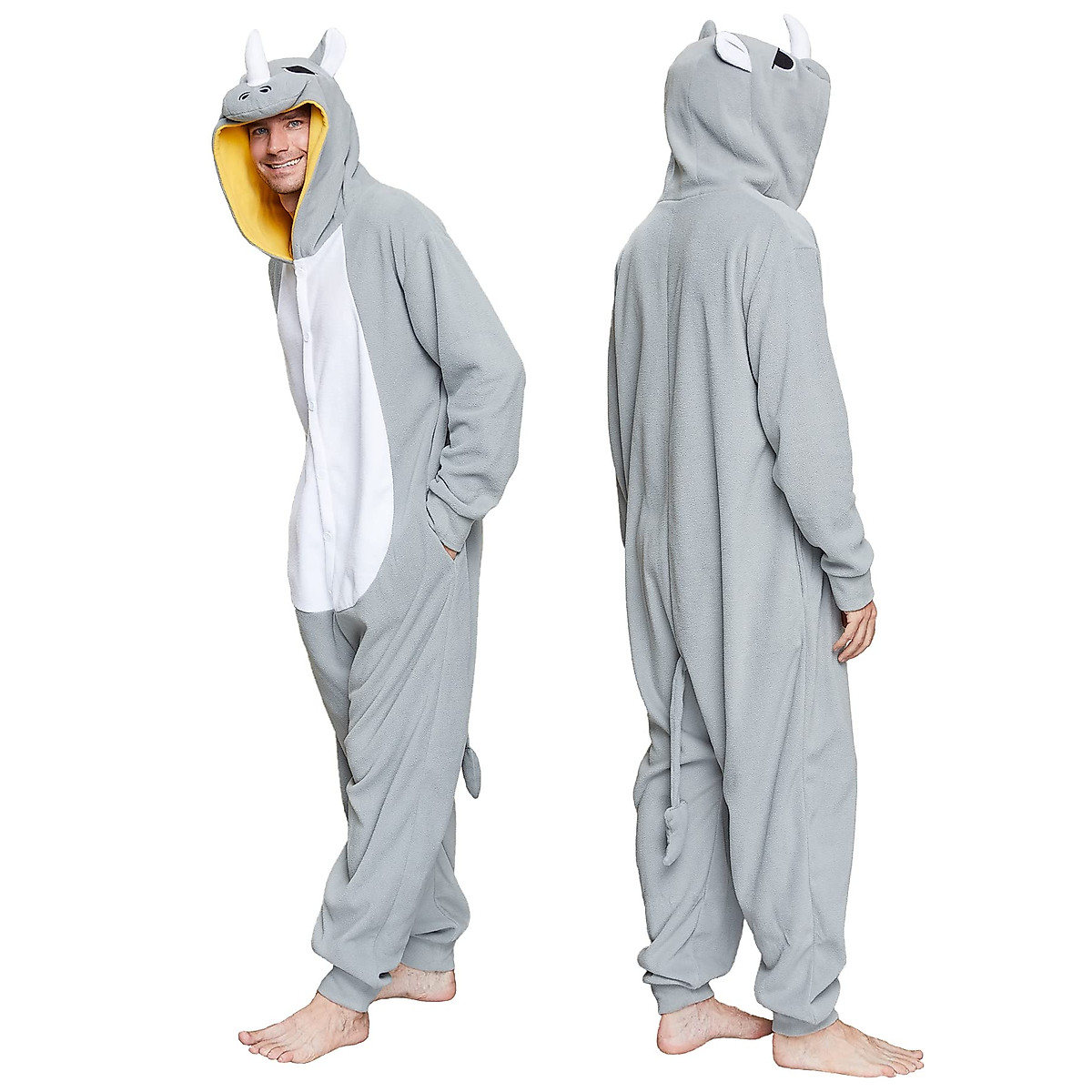 Dodheah Rhinoceros Cosplay Adult Onesie Halloween Costumes Pajamas Animal Jumpsuit Sleepwear Loungewear Grey S