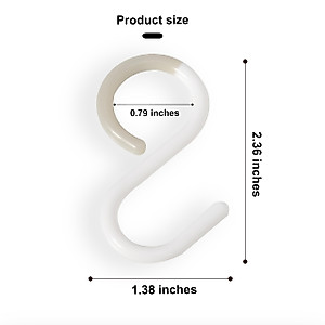 6 Pack Secure and Quiet Plastic S Hooks Rack Hanger S Shaped Hooks Hanging Flexible Neck for Easy Twist and Lock Rust-Free Non Slip for Kitchen Bathroom White (Small (2.4 inch))
