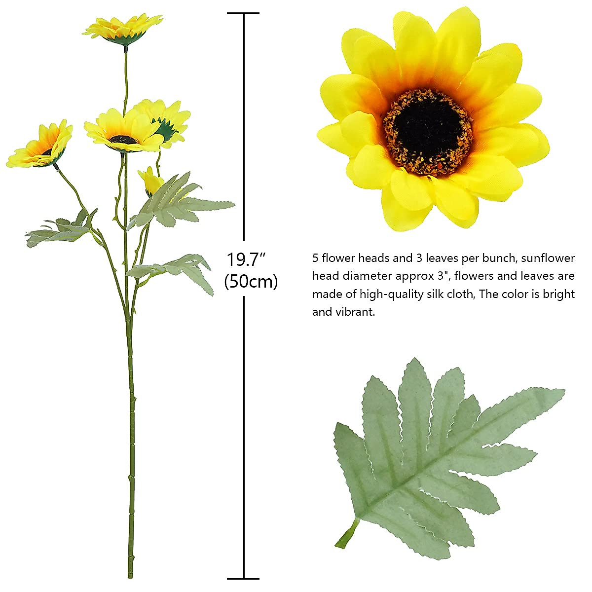 AUNTY 10 Bunches Mini Artificial Silk Sunflowers Fake Sunflowers Bouquet with Long Stems Decorations for Party Indoor Outdoor Home Décor Garden DIY Table Arrangements Decoration