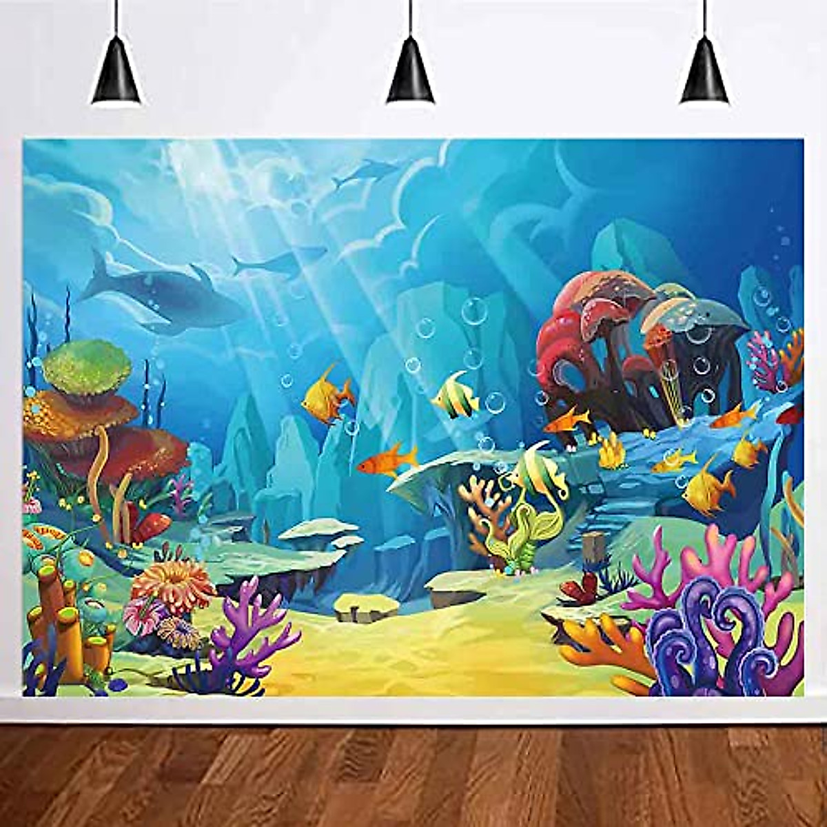 MAQTT 5x3ft Underwater World Photography Backdrop for Children Newborn Birthday Party Decoration Coral Reef and Fishes Wonderland Background Baby Shower Supplies Photo Props