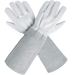 Rose Pruning Gloves for Men and Women. Thorn Proof Goatskin Leather Gardening Gloves with Long Sheepskin Gauntlet to Protect Your Arms Until The Elbow