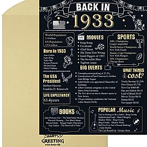 90th Birthday Decorations for Men Women 90th Birthday Gift for Him Back in 1933 Poster Decor Black and Gold 11 x 14 inch 90 Years Ago Decor(Back in 1933)