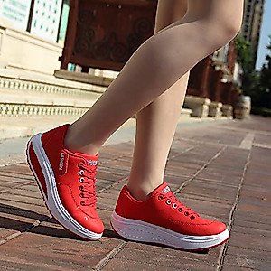 Women's Low Top Casual Walking Platform Wedge Sneakers Stylish Lightweight Sport Shoes Slip on Fashion Comfortable Running Shoes 10 Red, 10.24''Heel to Toe