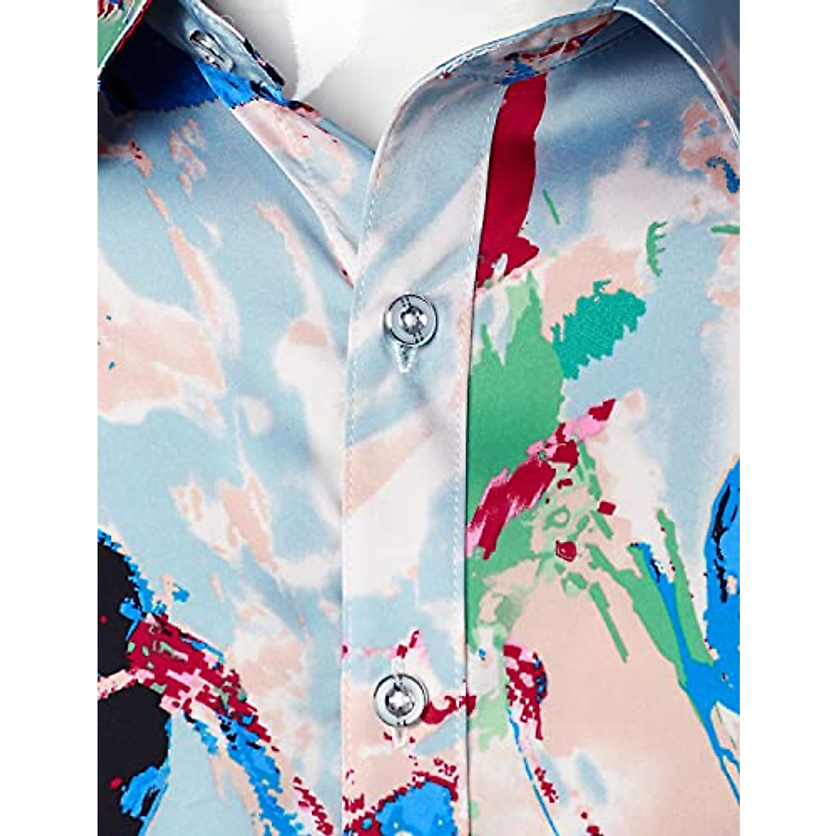ZEROYAA Men's Hipster Splash Printed Slim Fit Long Sleeve Button Up Satin Dress Shirts for Party Prom ZLCL36-101-Blue X-Large