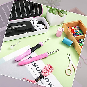 Lighted Crochet Hooks Set USB Rechargeable Crochet Hook with Light Metal 2 mm to 8 mm 12 Size Interchangeable Heads Light Large Eye Blunt Needle with Case for DIY Craft Supplies Beginner Yarn Knitting