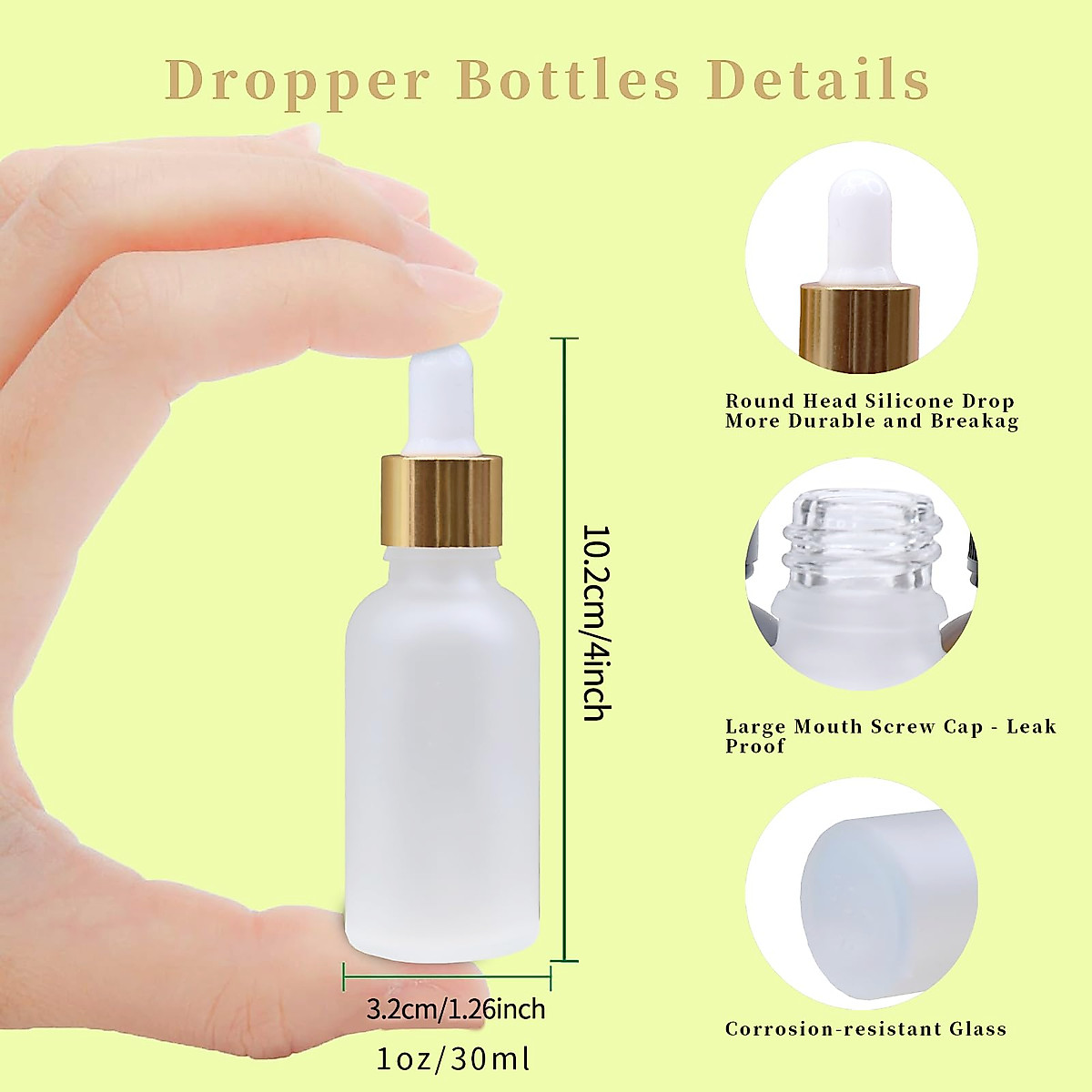 1 oz*6 Eye Dropper Bottles Set Leakproof Essential Oils Tincture Bottle Mini Travel Serum Bottles Suitable Cosmetic Sample Container for Serum Oils, Perfume (Frosted White)